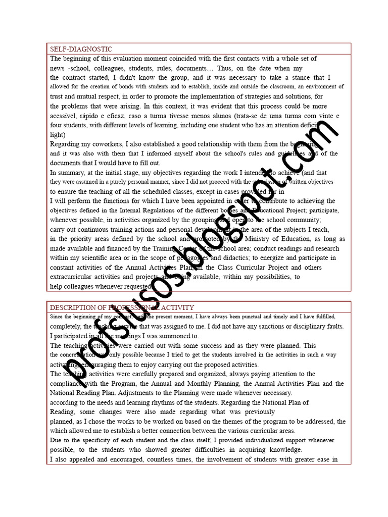 Self-Assessment Model Report | PDF | Pedagogy | Teachers