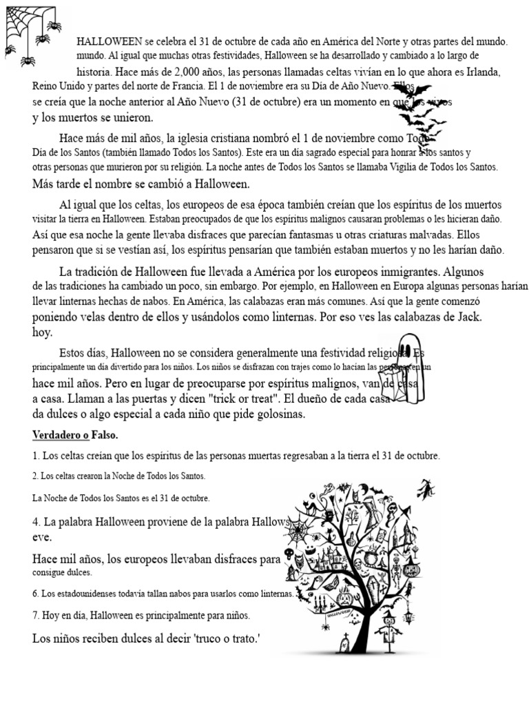 Comprensión de Lectura de Halloween | PDF | Víspera de Todos los Santos ...