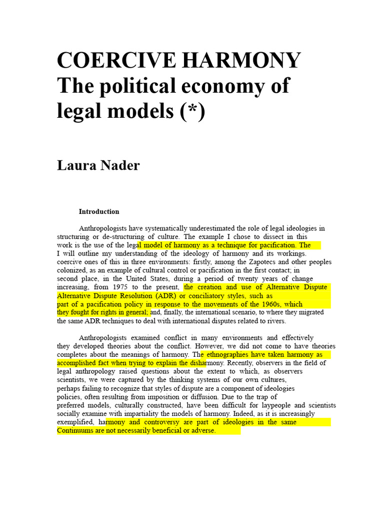 Coercive Harmony in Legal Models | PDF | Alternative Dispute Resolution ...