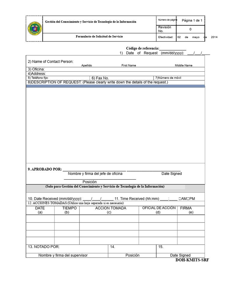Formulario de Solicitud de Servicio | PDF