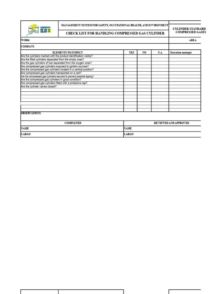 Compressed Gases Checklist | PDF | Occupational Safety And Health | Gases