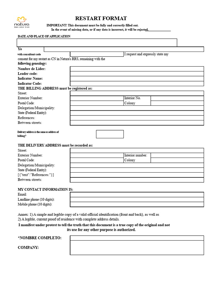 Format - New Restart Request | PDF