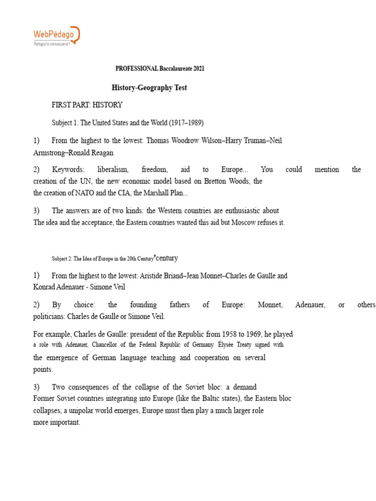 Professional Bac 2021 History Geography Civic Education Corrected | PDF ...