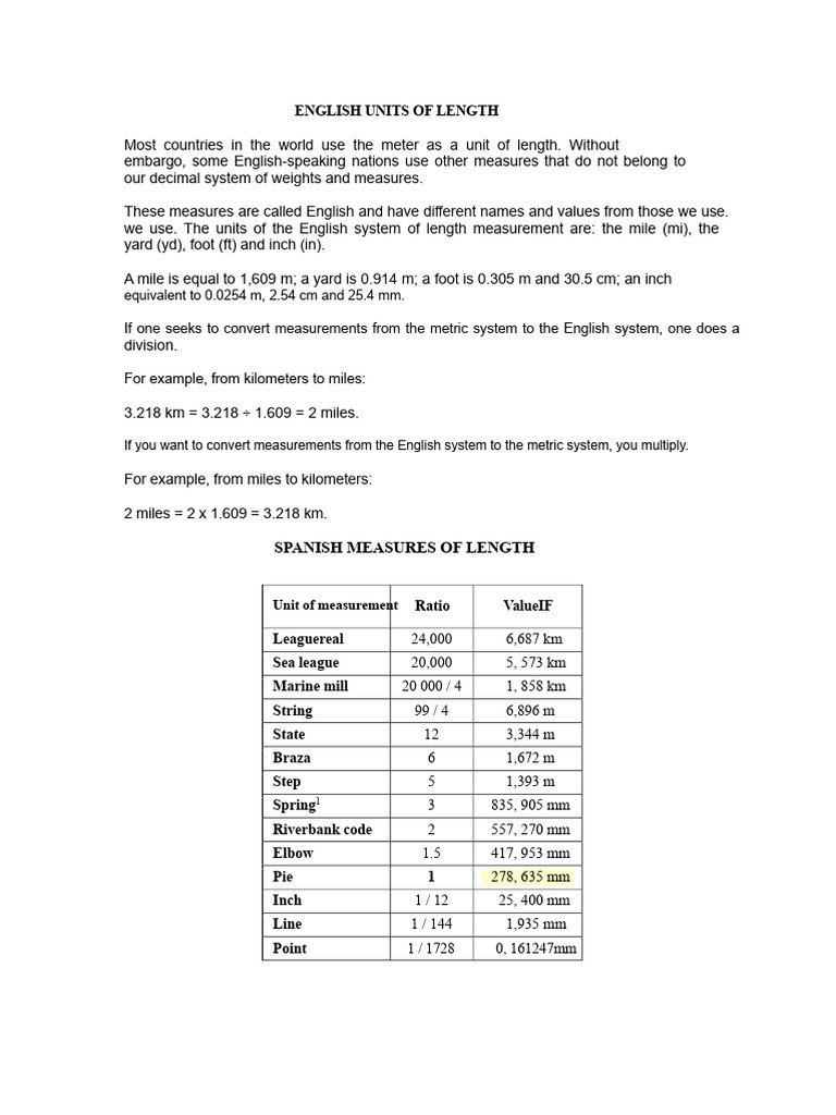 English Units of Length | PDF | Foot (Unit) | Yard
