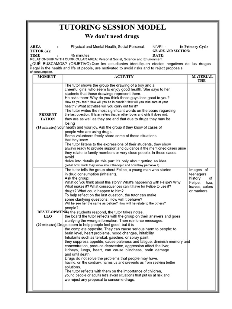 Tutoring Session Model | PDF | Adolescence | Psychological Concepts