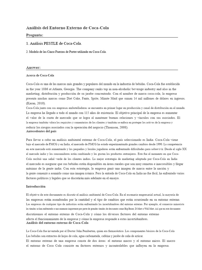 Análisis Del Entorno Externo De Coca Pdf Inflación Coca Cola