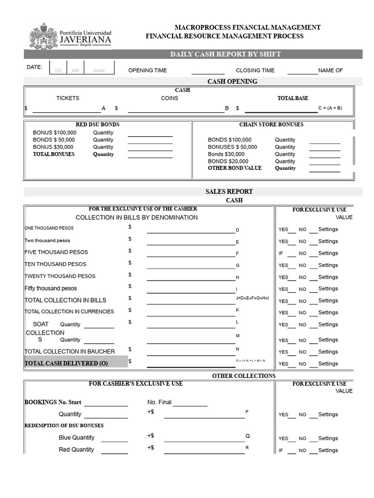 FI-P13-F07 Daily Cash Report Format by Shift - Javeriana Store | PDF ...