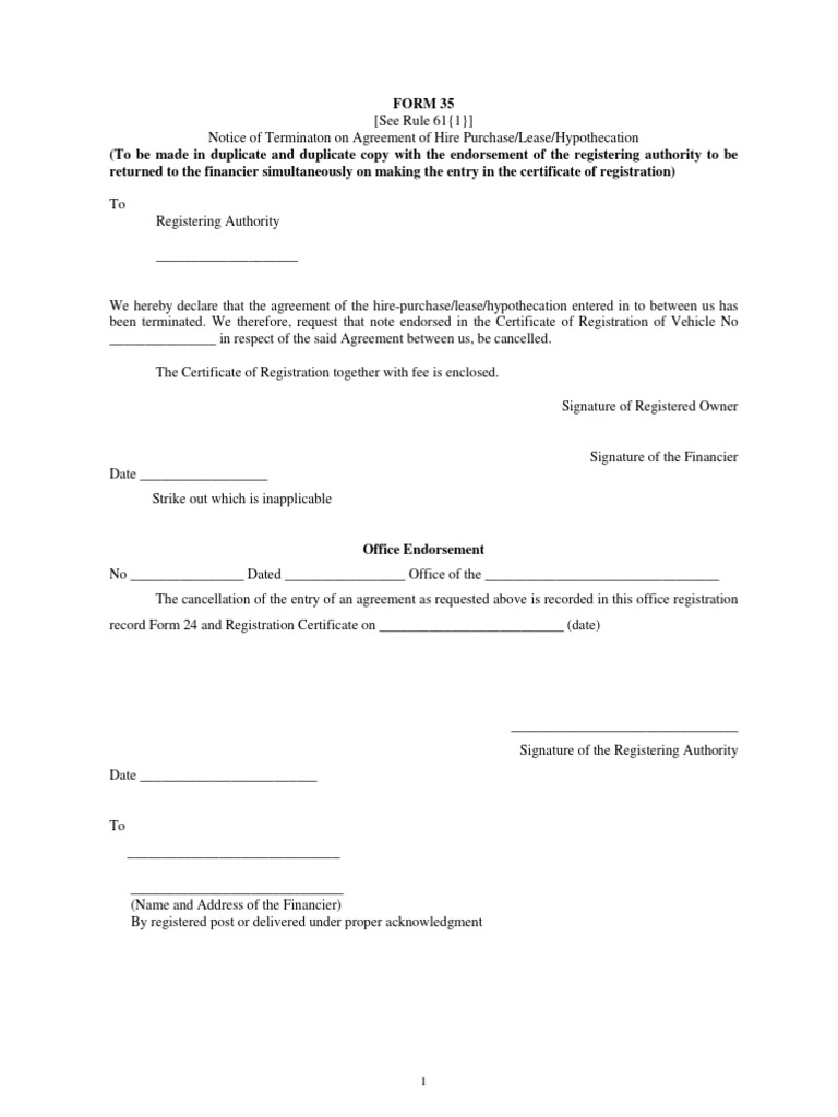 Termination Notice for Hire Purchase Agreement | PDF