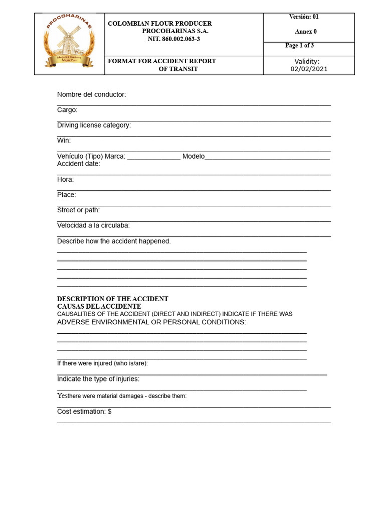 Traffic Accident Report Template | PDF | Accidents | Transport Safety