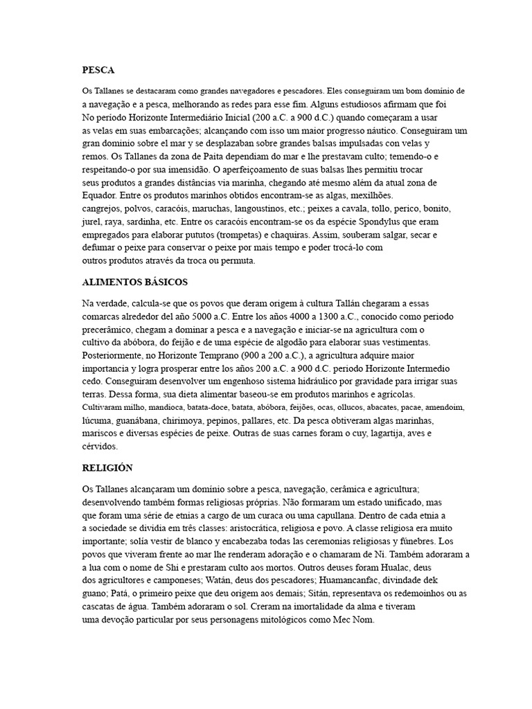 CULTURA TALLÁN | PDF | Agricultura | Pesca