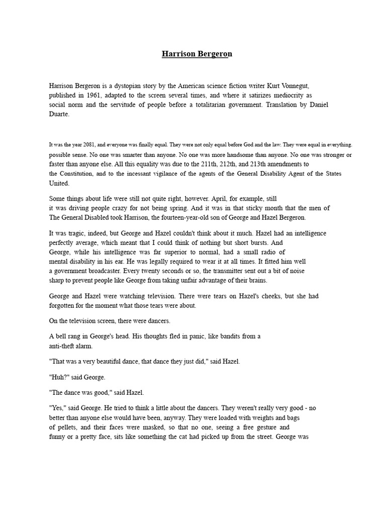 Kurt Vonnegut - Harrison Bergeron | PDF