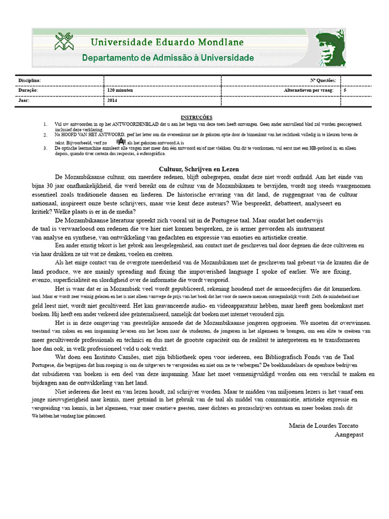 Portugees Examen I 2014 | PDF