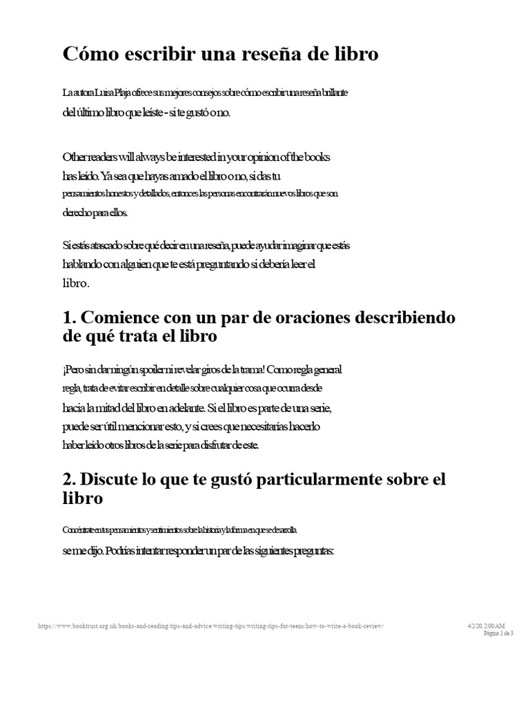Cómo Escribir Una Reseña de Un Libro BookTrust | PDF