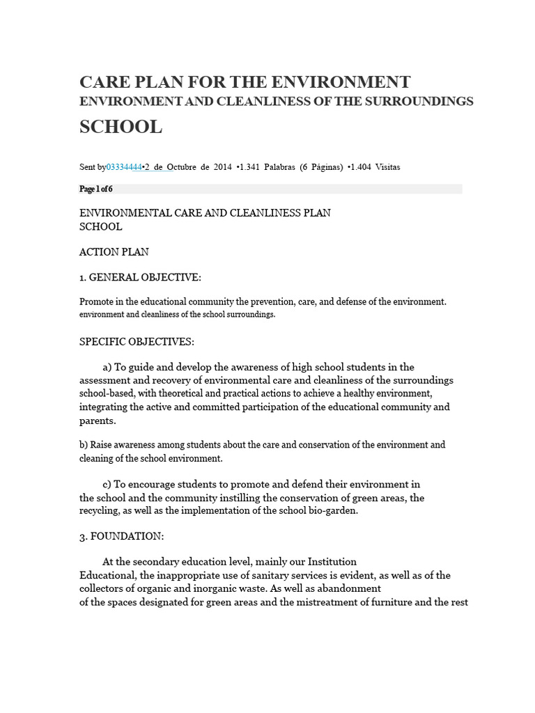 School Environmental Care Plan | PDF | Natural Environment | Recycling