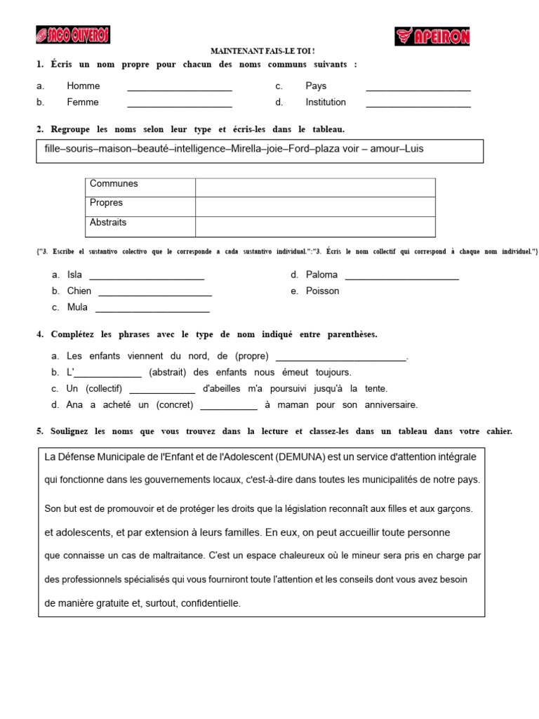 Activités sur les noms communs et propres | PDF