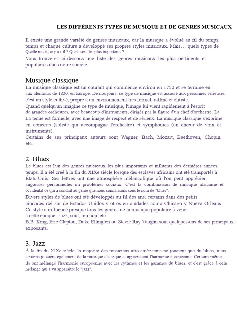 Types et genres de musique expliqués | PDF | le jazz | Musique rock