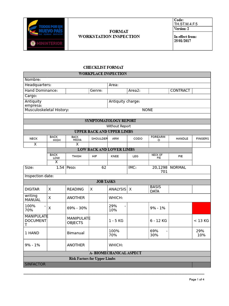 Workstation Inspection Checklist Guide | PDF | Diseases And Disorders ...