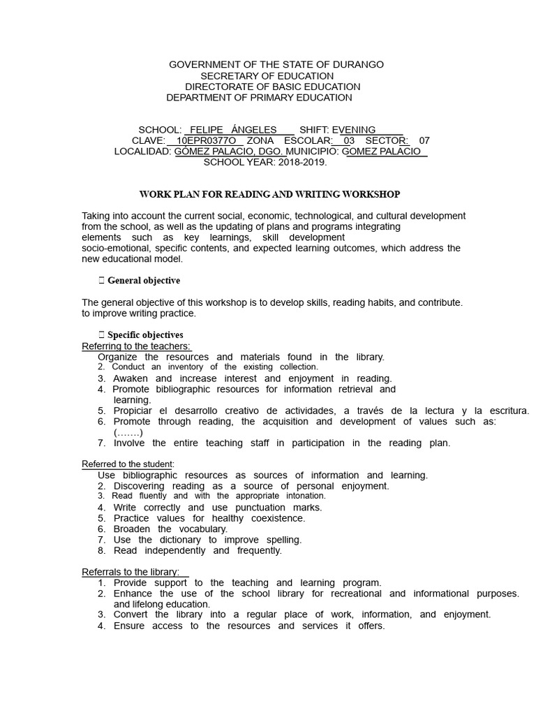 Reading and Writing Workshop Plan | PDF | Human Communication | Cognition