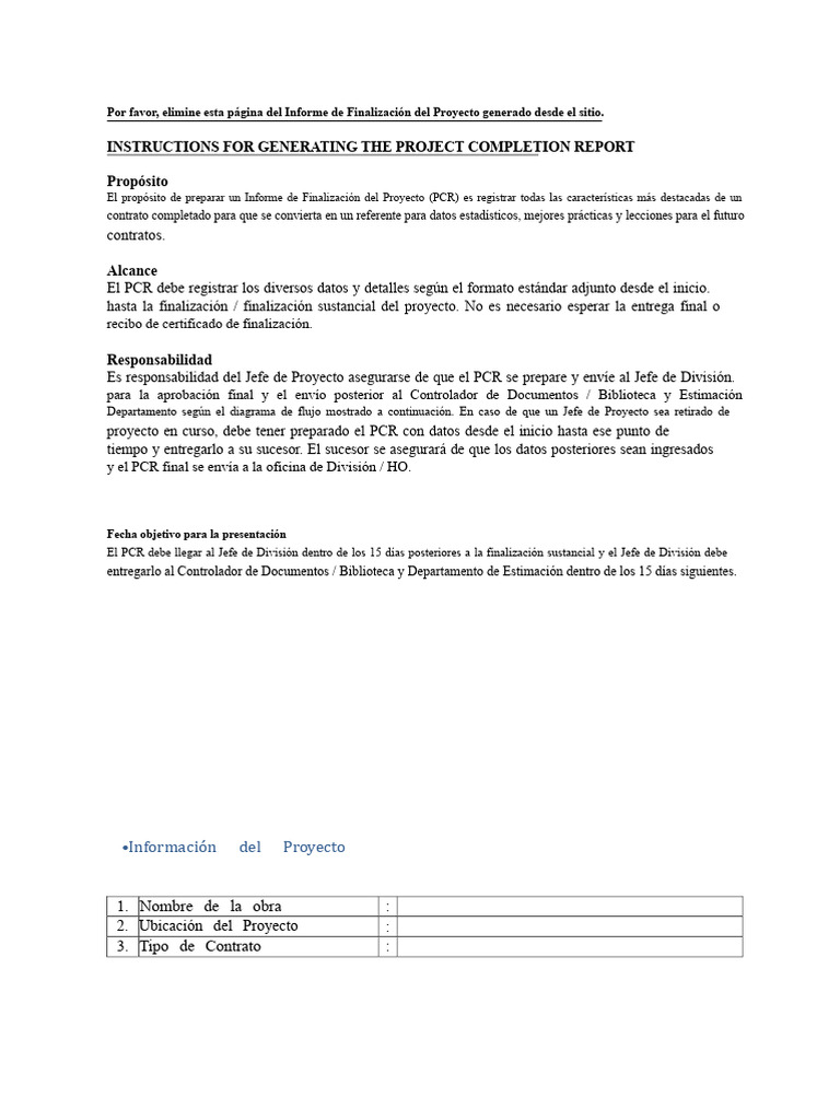 FORMATO ESTÁNDAR PARA EL INFORME DE FINALIZACIÓN DE PROYECTO (R2) | PDF ...