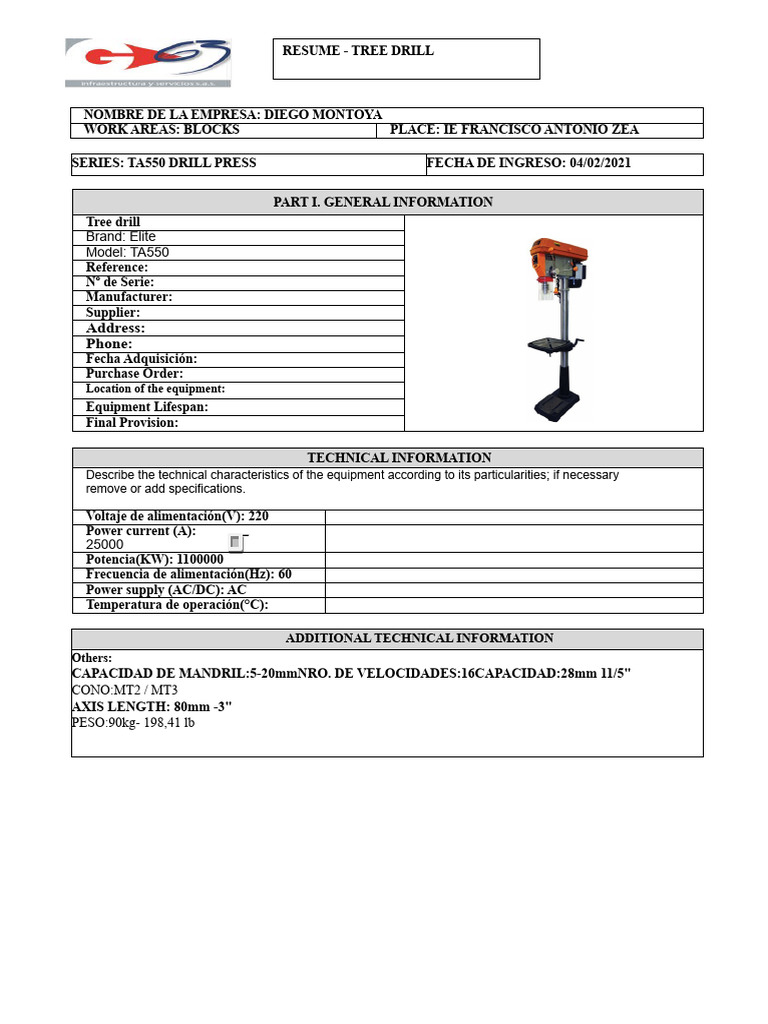 Resume of Tree Drill Equipment 1 | PDF | Bearing (Mechanical ...