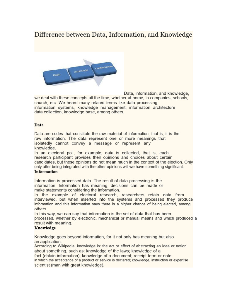 Difference Between Data, Information, and Knowledge | PDF | Tacit ...