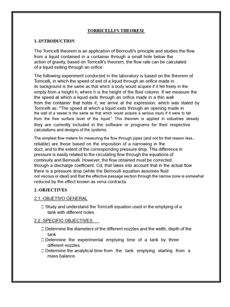 Toricelli's Theorem Ter | PDF | Liquids | Flow Measurement