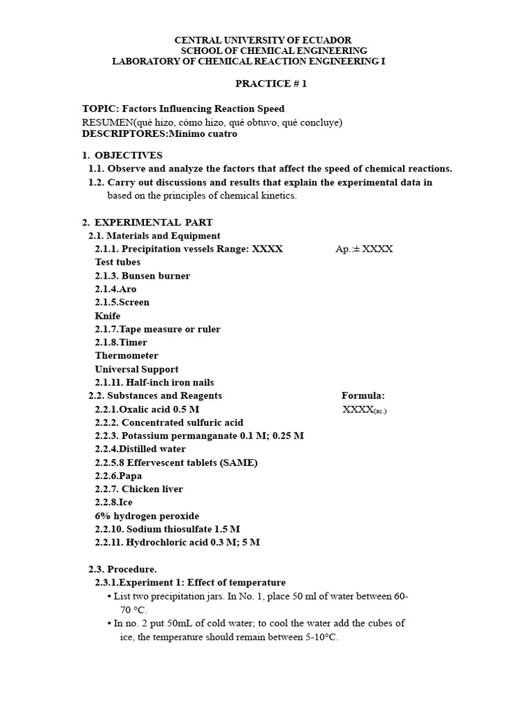 Practice # 1 Factors That Affect Reaction Rate | PDF | Reaction Rate ...