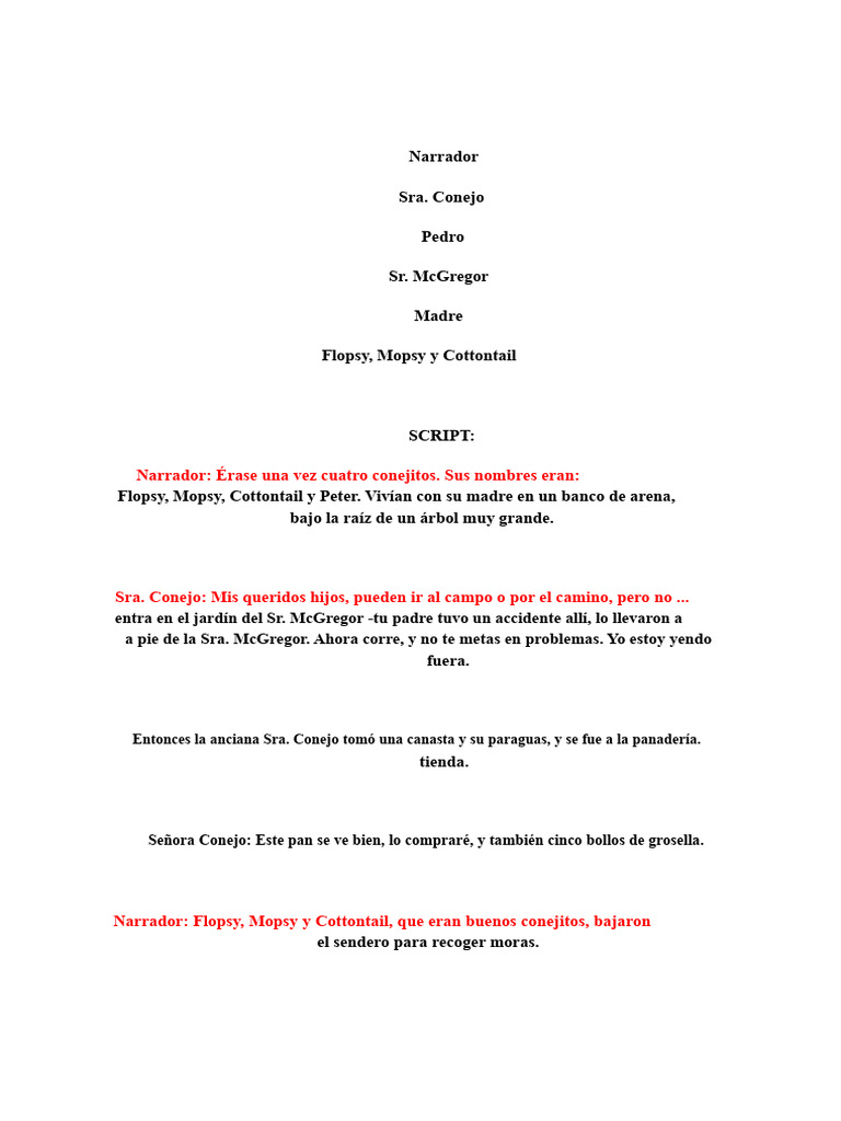 Teatro de Lectura de Pedro El Conejo | PDF