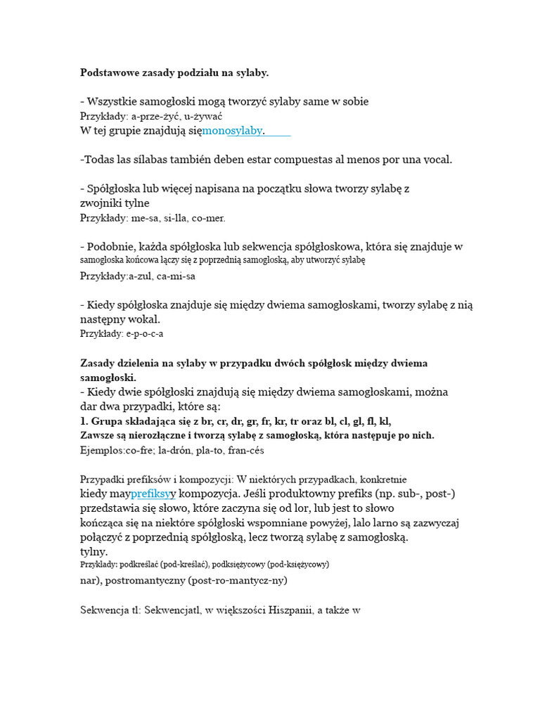 Podstawowe Zasady Podziału Sylabowego | PDF