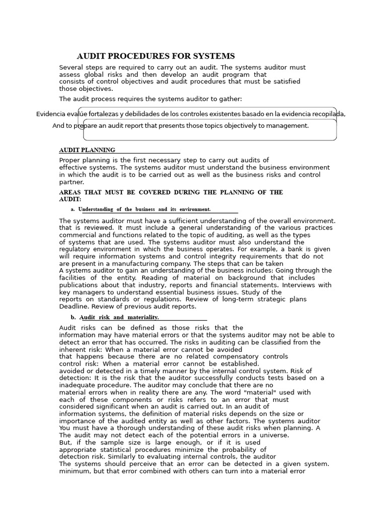 Audit Procedures For Systems | PDF | Audit | Risk