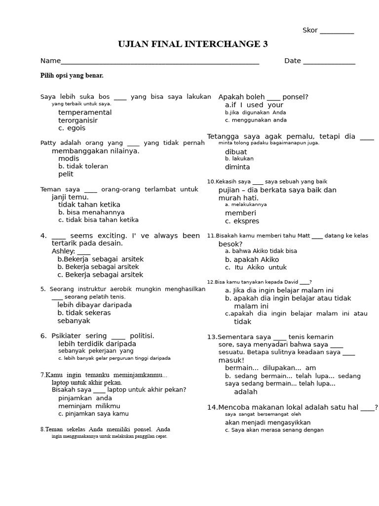 Interchange 3 Test | PDF