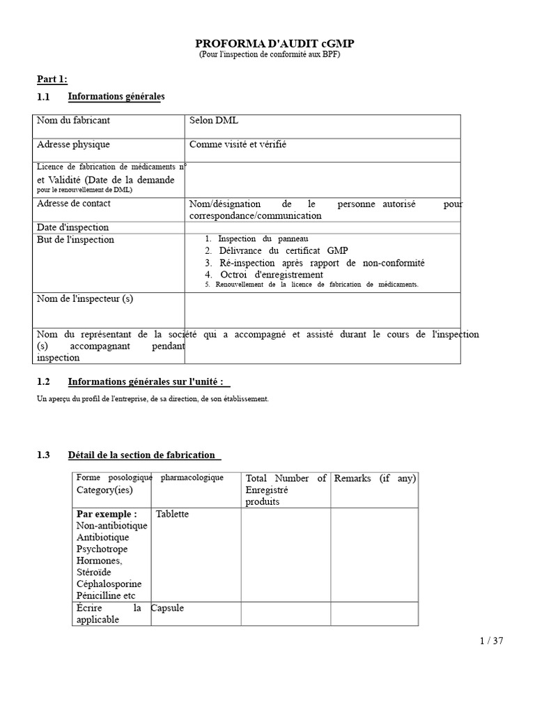Audit cGMP : Guide de conformité BPF | PDF | Audit | Nourritures