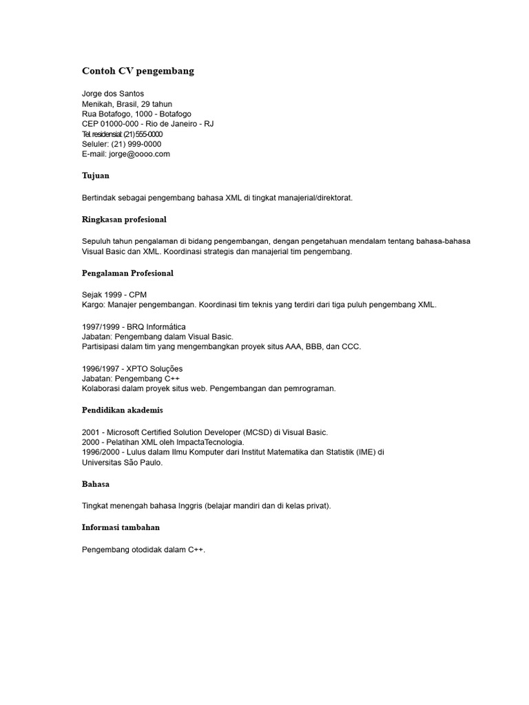 Contoh Resume Pengembang | PDF