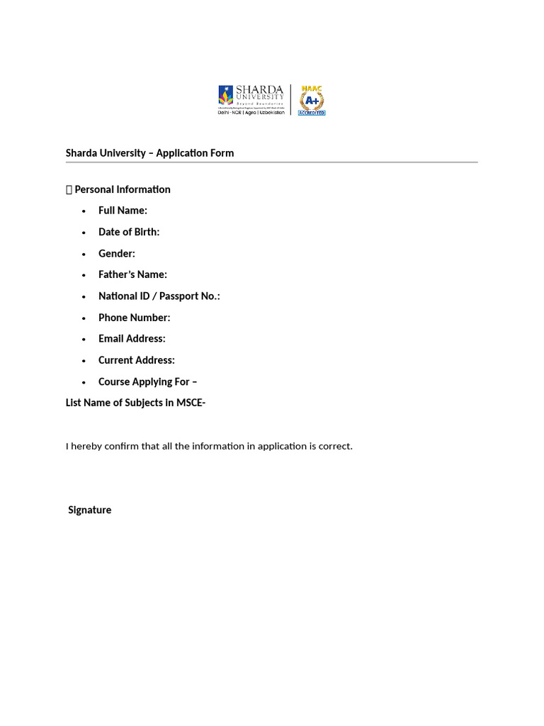 MSCE Undertaking Form | PDF