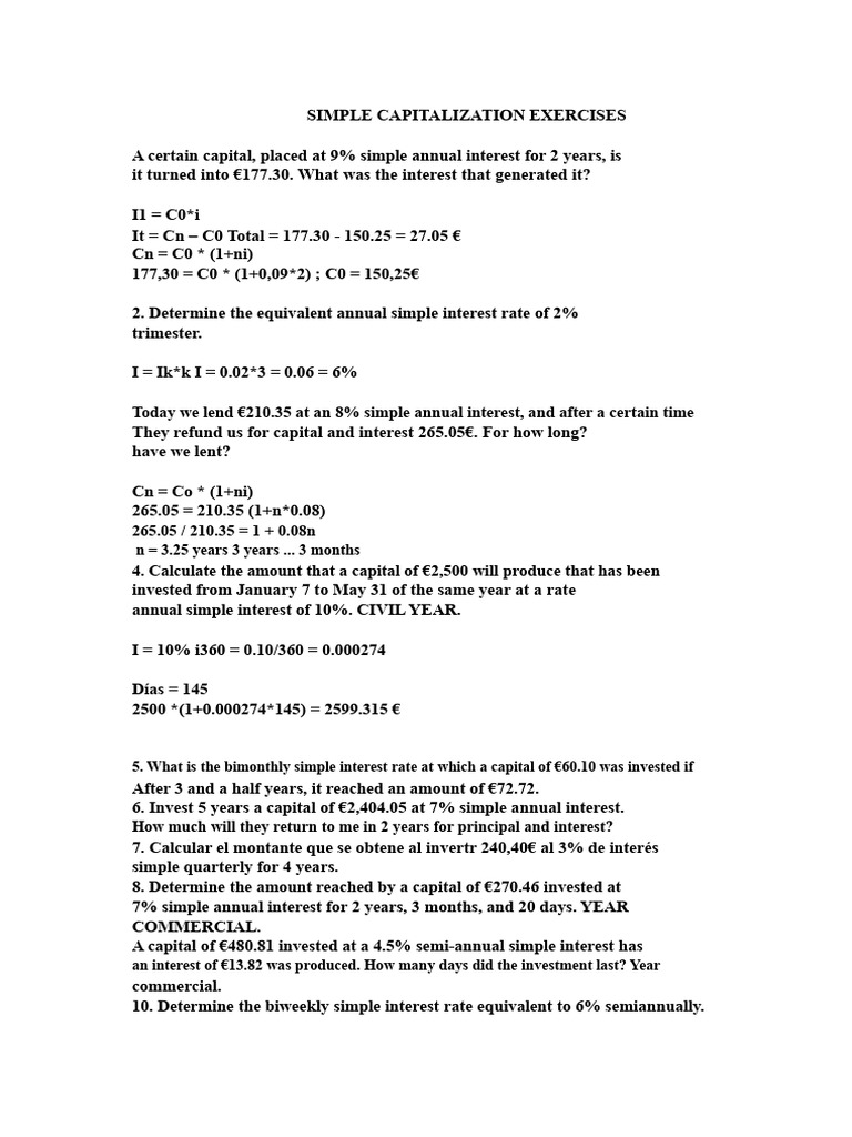 Simple Interest Exercises | PDF