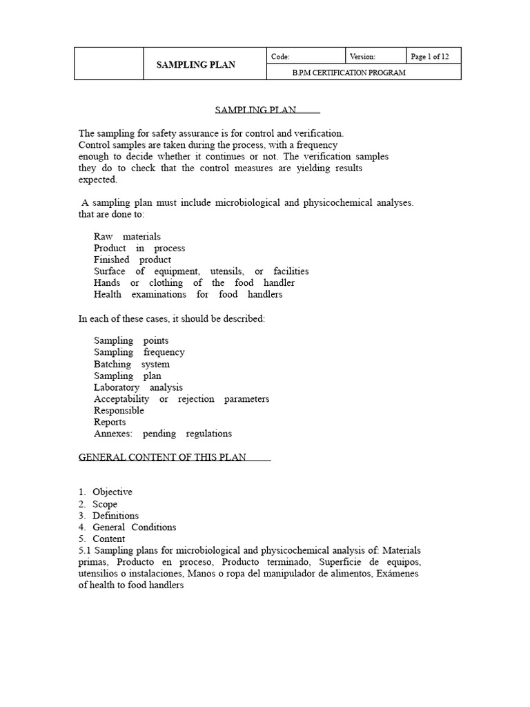 2.sampling Plan | PDF | Sampling (Statistics) | Specification ...