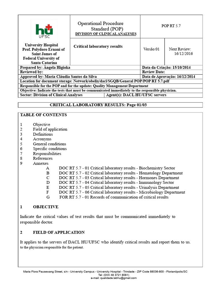 6 Critical Laboratory Results | PDF | Joint Commission | Patient