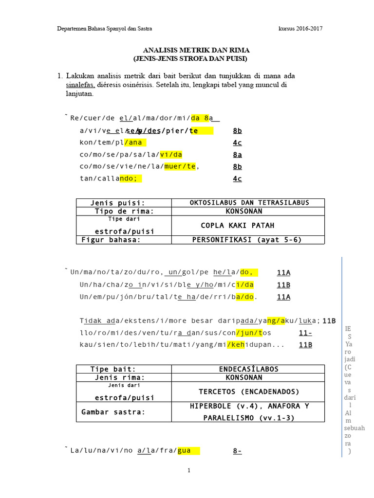 Analisis Metrik Dan Rima. Strofa, Puisi. Dikoreksi (LCL) | PDF