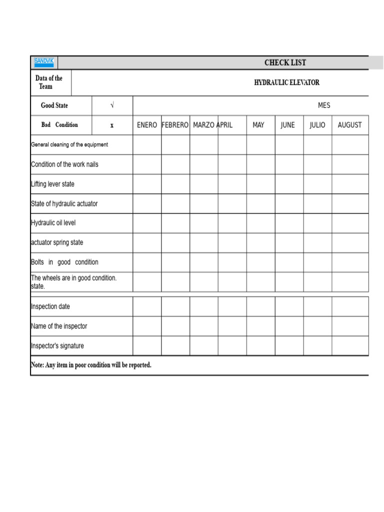 Equipment Maintenance Checklists | PDF | Crane (Machine) | Elevator