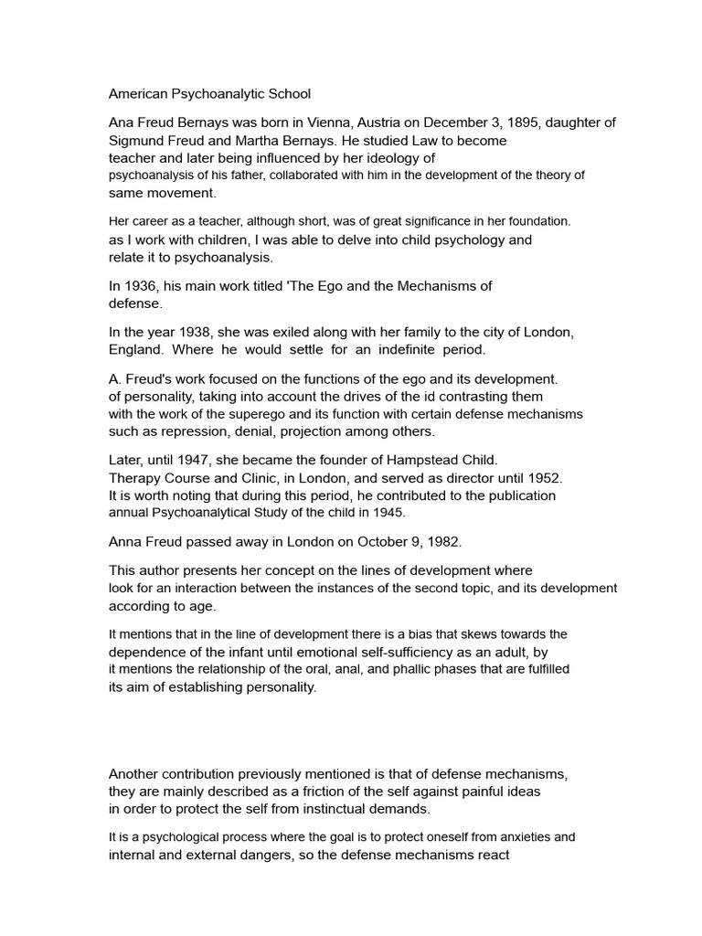 American Psychoanalytic School | PDF | Psychoanalysis | Sigmund Freud
