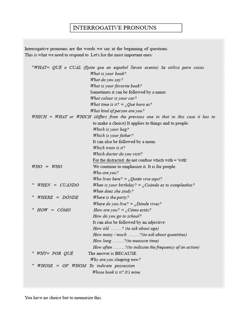 Understanding Interrogative Pronouns | PDF | Morphology | Grammar