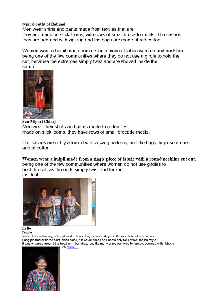 Traditional Clothing of Rabinal and San Miguel Chicaj | PDF | Blouse ...