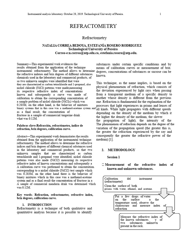 Refractometry Analysis in Chemistry Lab | PDF | Refractive Index | Waves