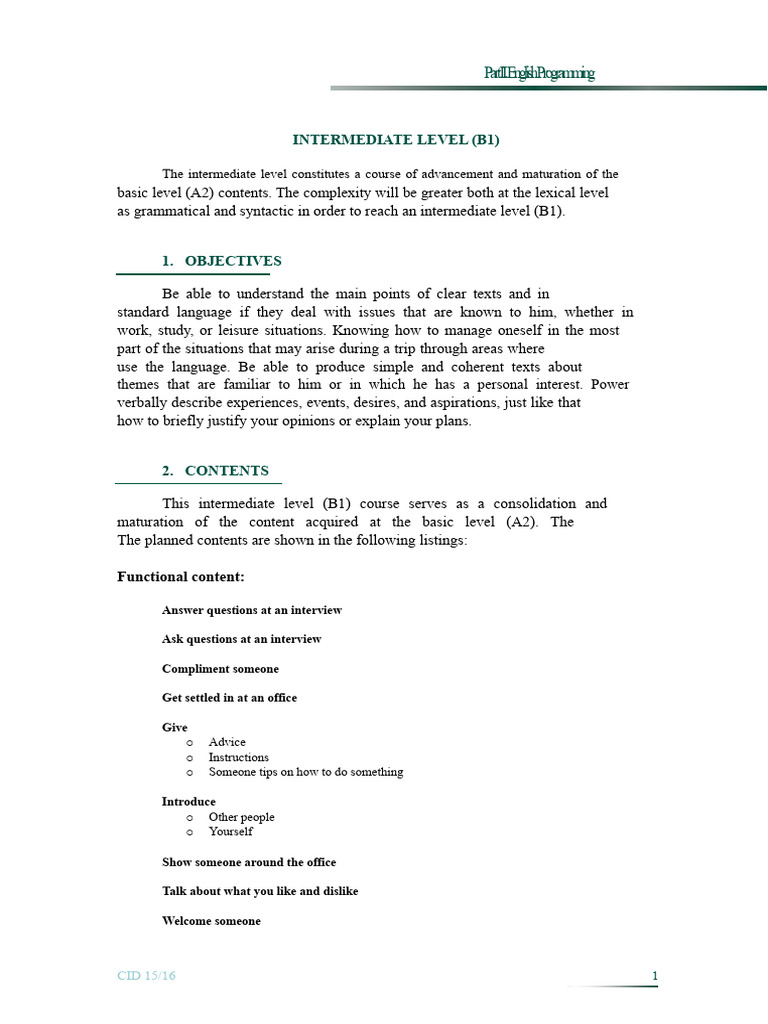 B1 English Syllabus | PDF | Linguistic Morphology | Language Mechanics