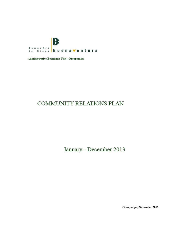 Orcopampa Community Relations Plan 2013 | PDF | Mining | Occupational ...