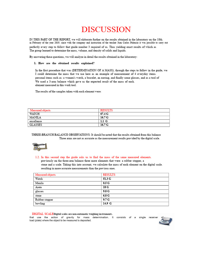 DISCUSSION and Conclusion | PDF | Density | Weighing Scale