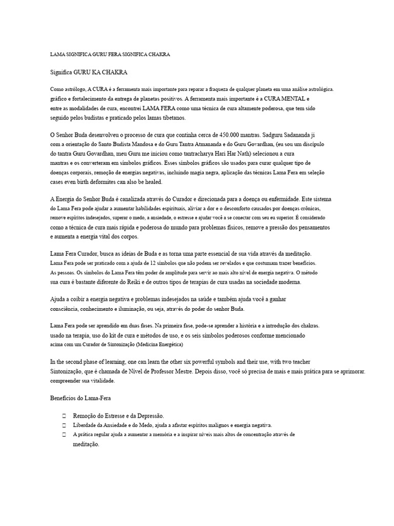 Lama Fera: Poderosa Técnica de Cura Budista | PDF | Mantra | Chacra