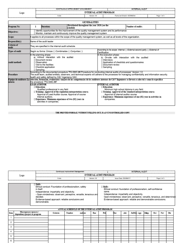 Internal Audit Program Model | PDF | Audit | Internal Audit