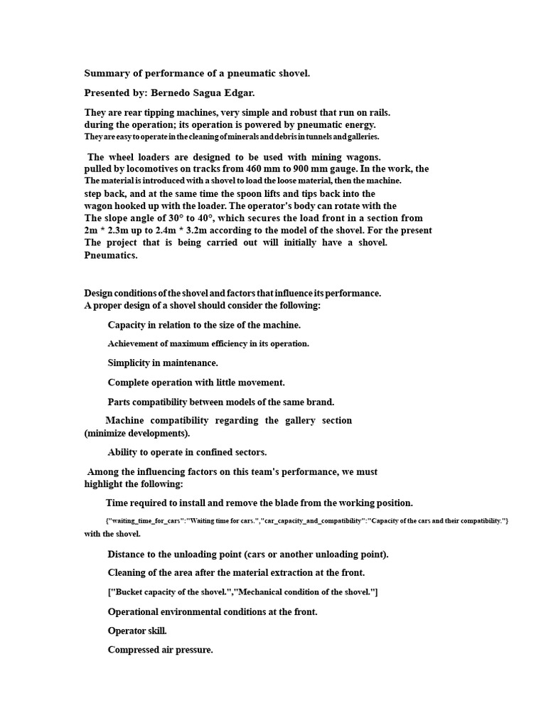 Performance Summary of A Pneumatic Shovel | PDF | Loader (Equipment ...