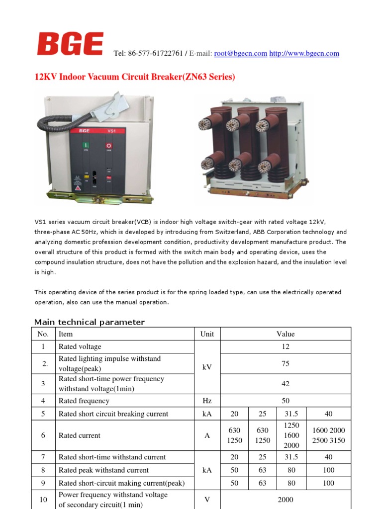 12KV Vacuum Circuit Breaker Guide | PDF | Alternating Current | High ...